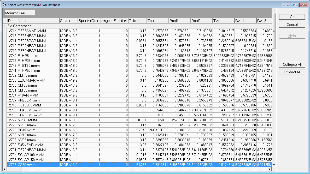 Load Glass Data from WINDOW6